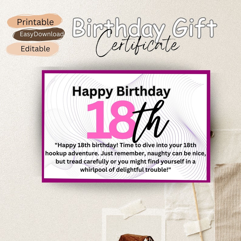Editable 18th Birthday Gift Certificate Template L Printable - Etsy
