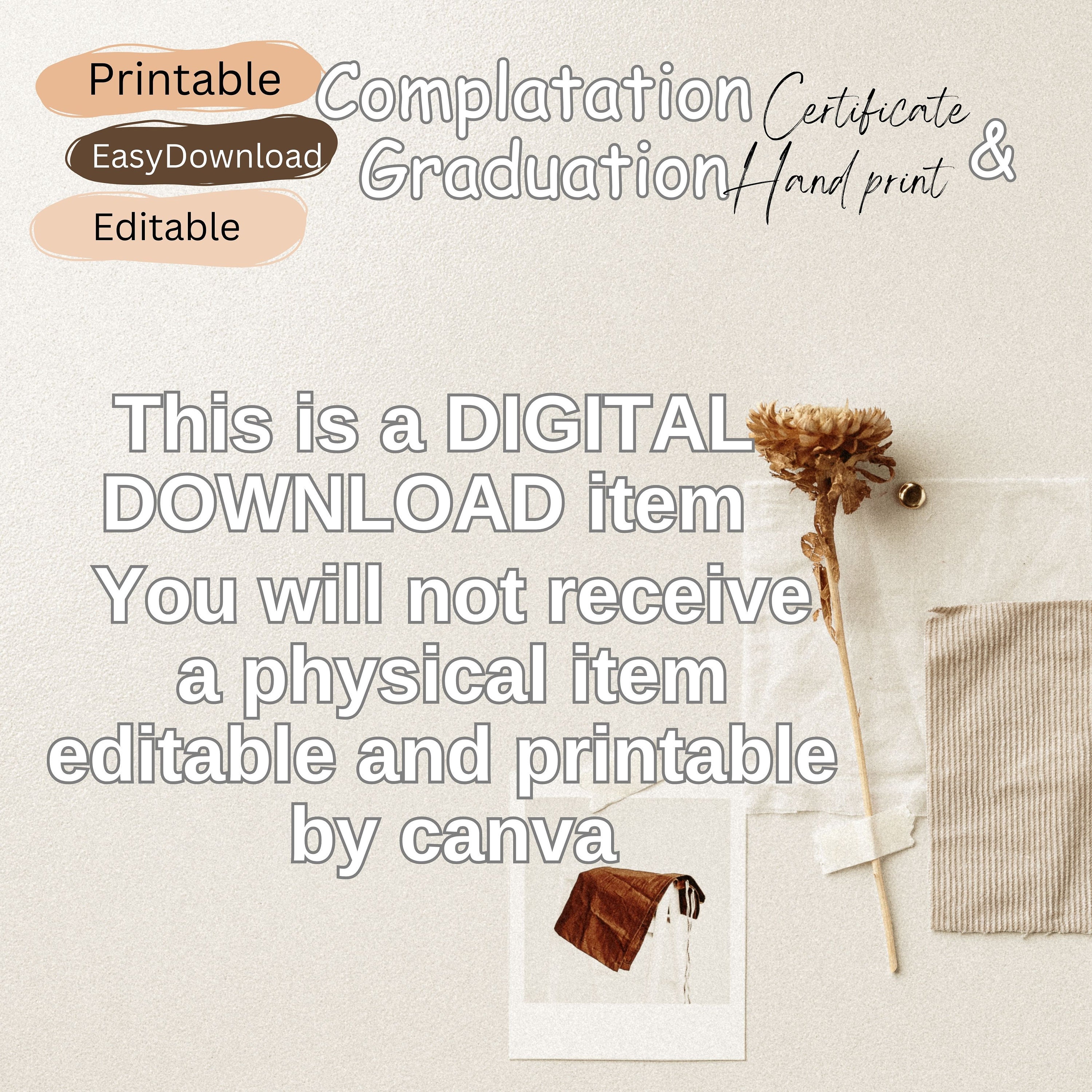 Editable Graduation Completion Certificate L Hand Print Craft L ...