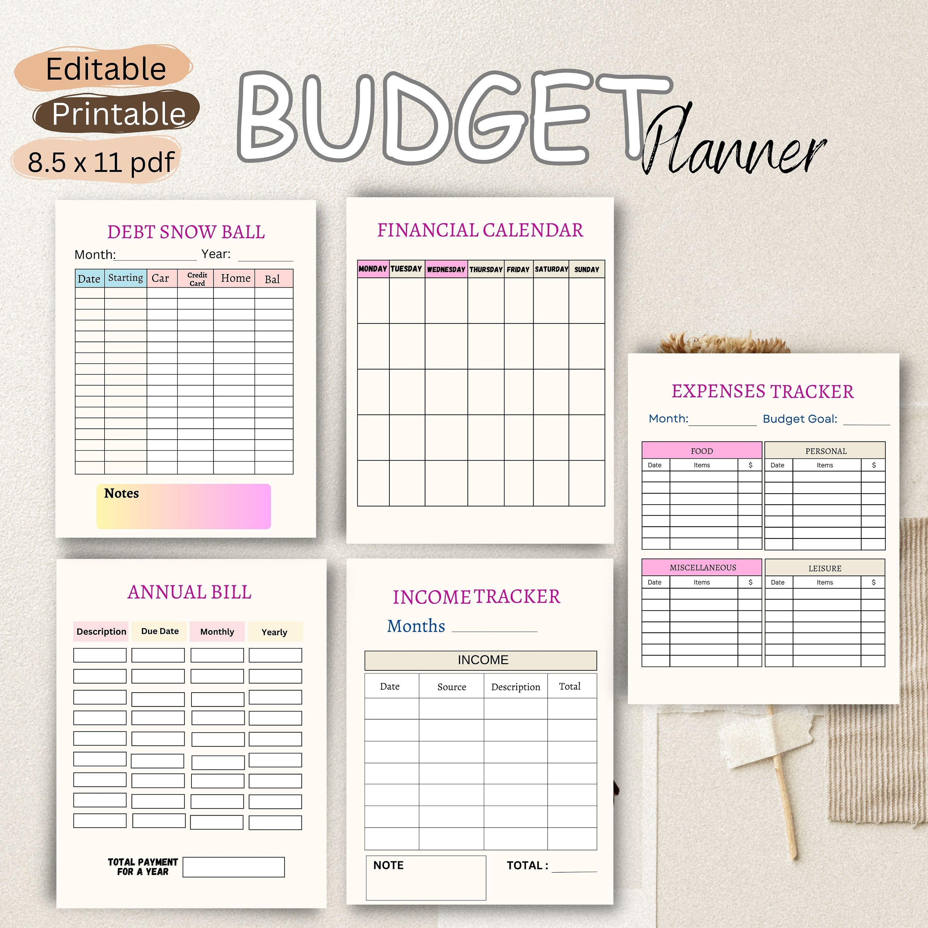 EDITABLE and PRINTABLE Planner - Expenses Tracker, Income Tracker ...