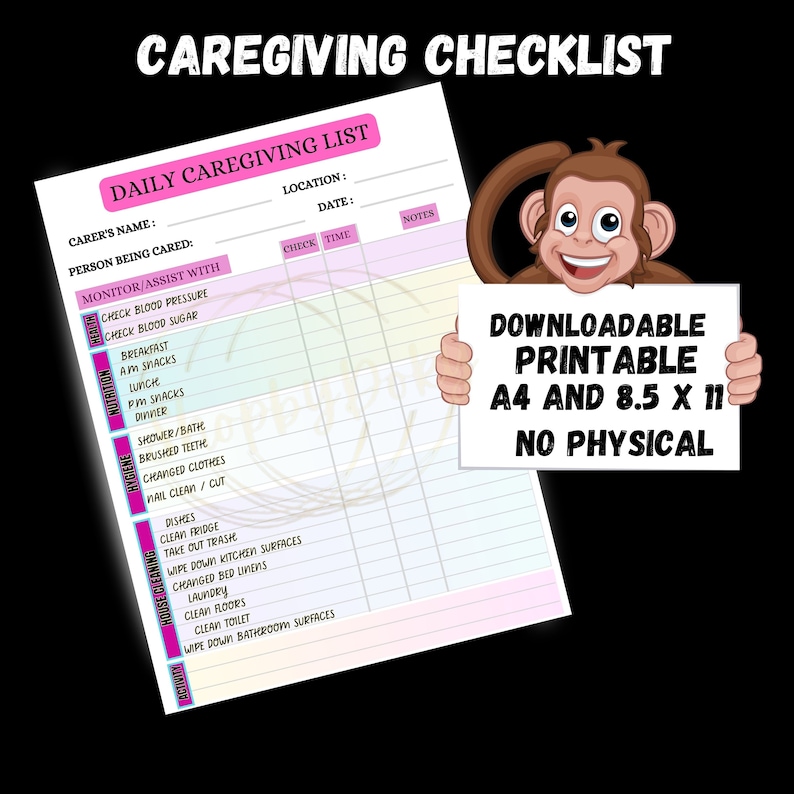 Elderly Caregiving Checklist-printable is Ideal for Caregivers - Etsy