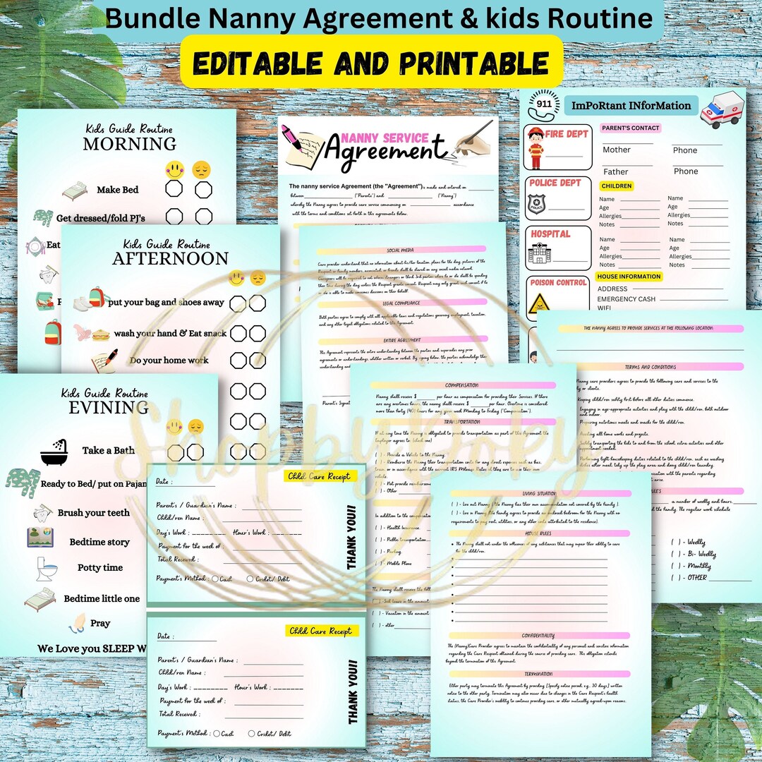Nanny Agreement & Kids Routine Receipt Emergency - Etsy