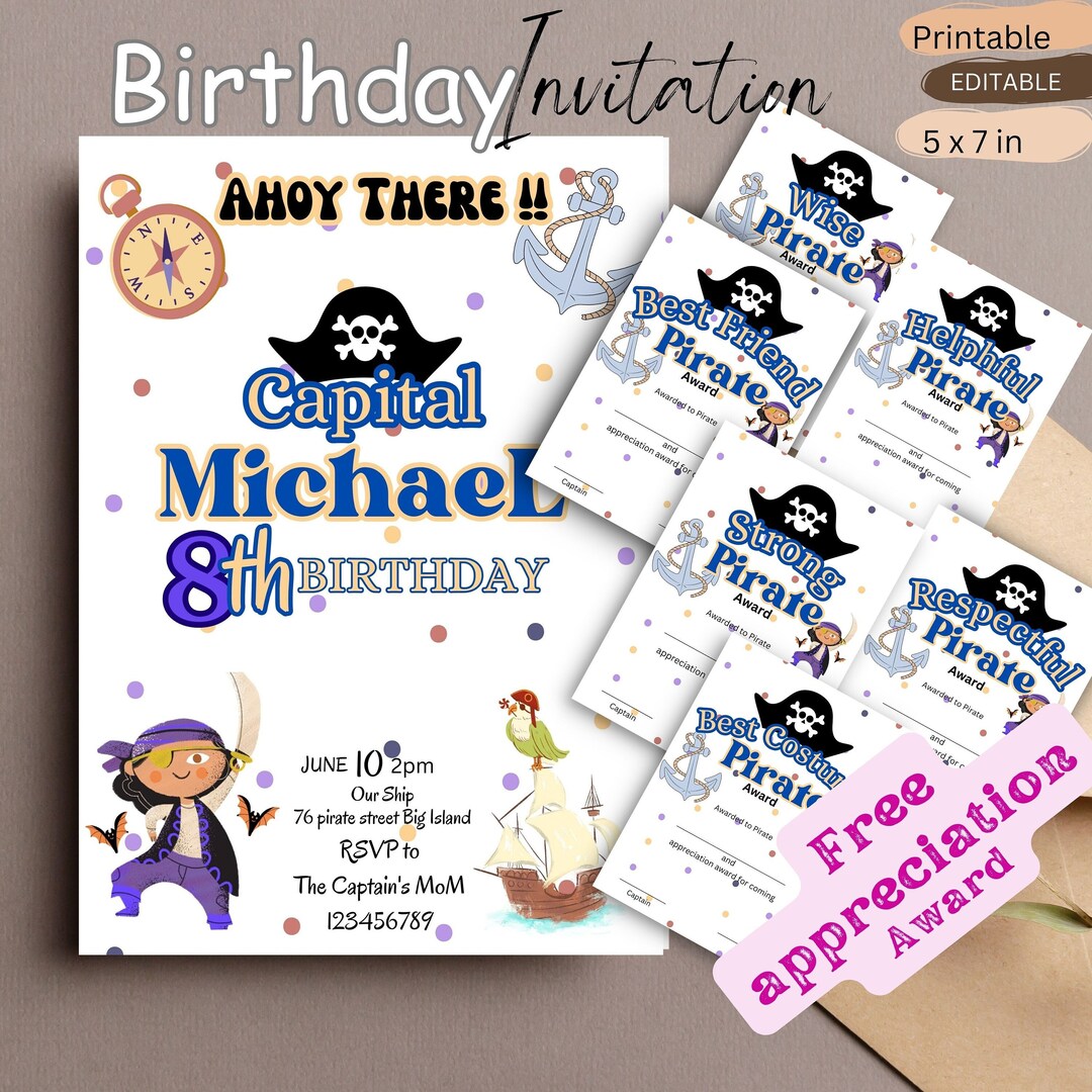 Editable Birthday Invitation With Free Appreciation Award to Little ...