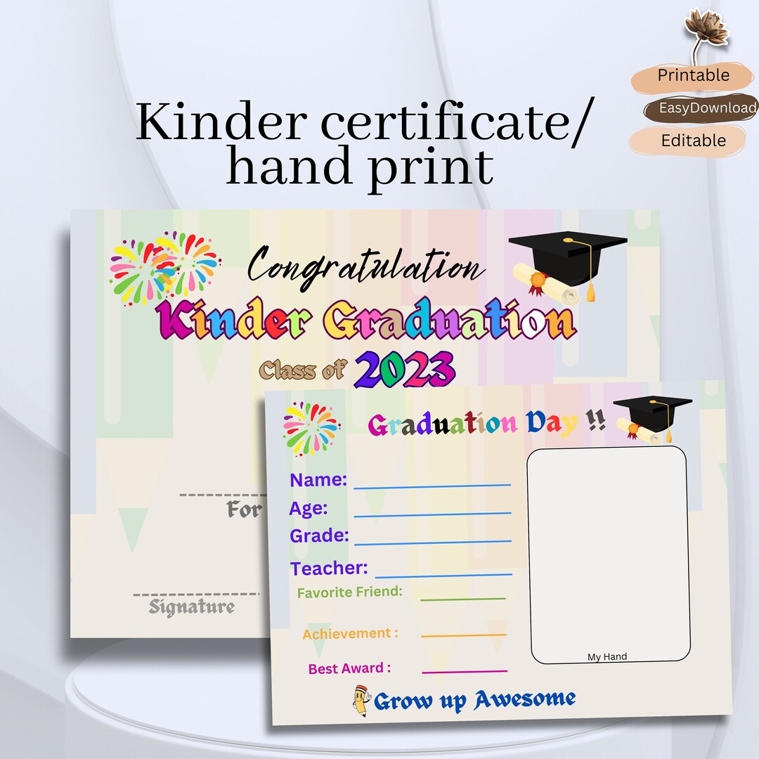 Editable Graduation Completion Certificate L Hand Print Craft L ...