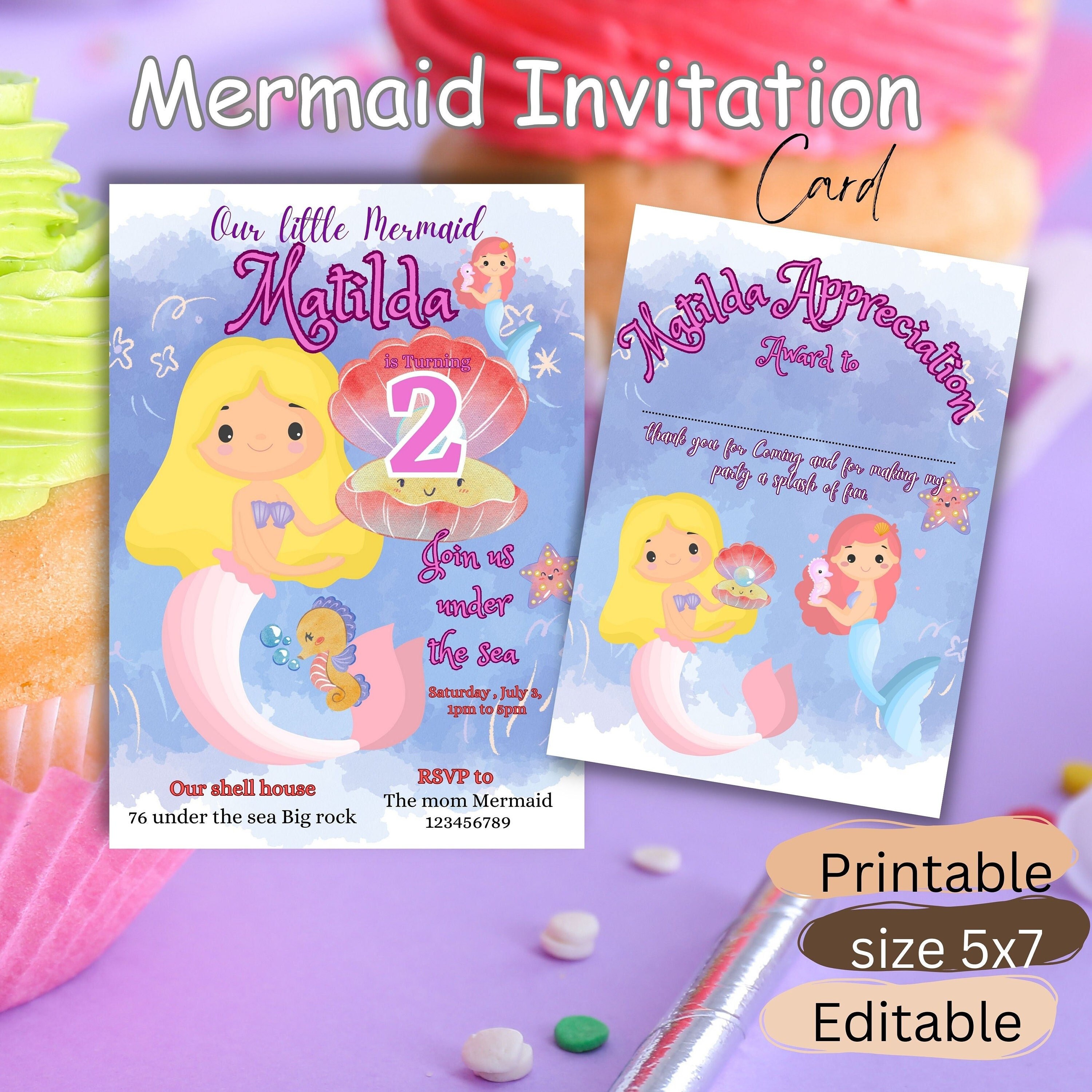 Editable Birthday Invitation With Free Appreciation Award to Little ...