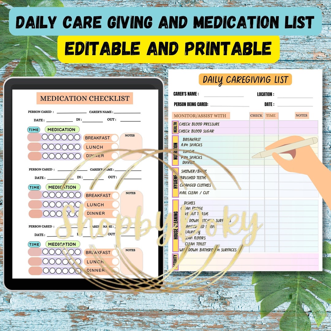 Elderly Care Giving and Medication List- Editable and Printable is ...