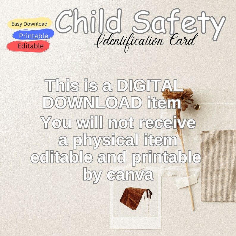 Editable Child Safety Identification Card L Important Contact for ...
