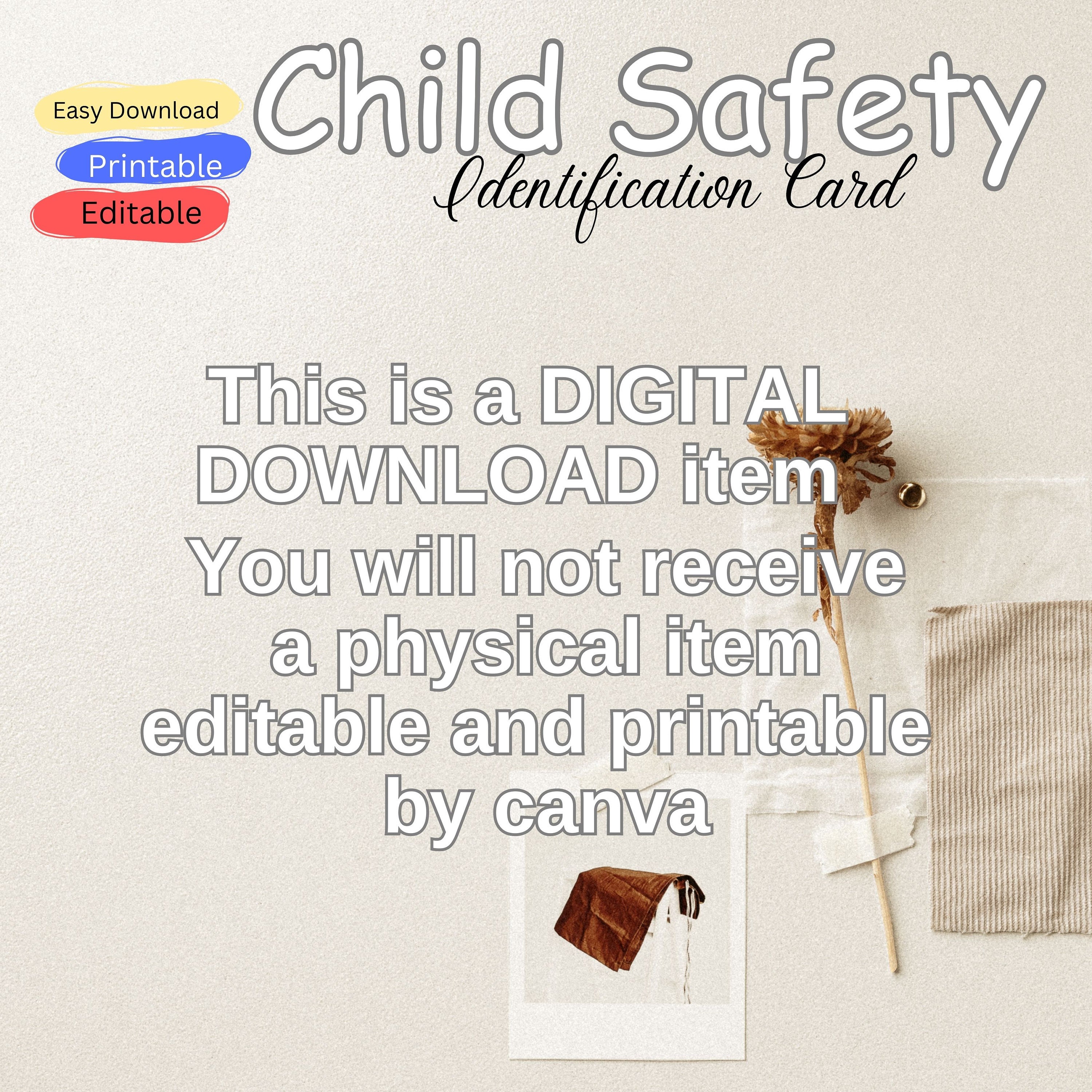 Editable Child Safety Identification Card L Important Contact for ...
