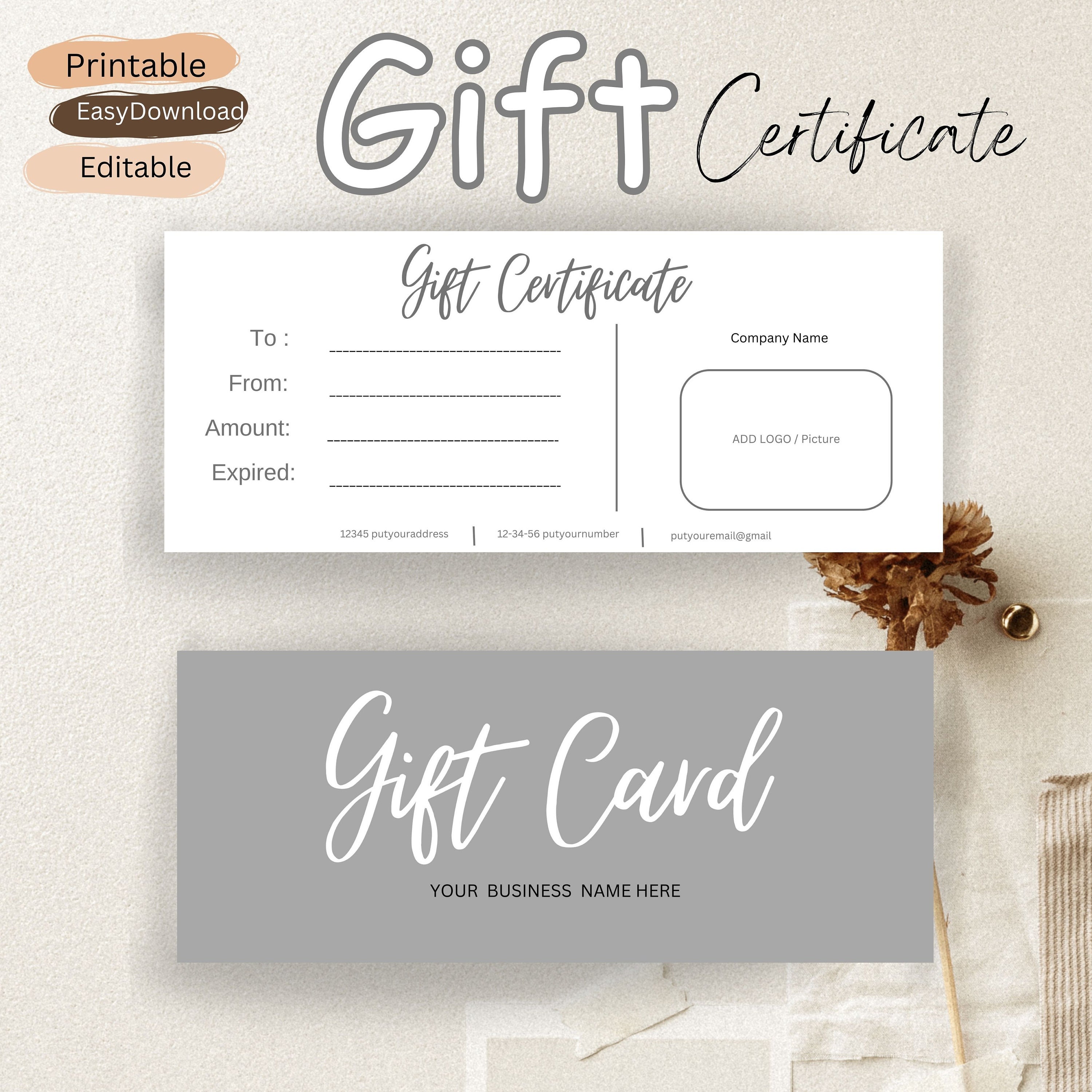 Editable Gift Certificate Template L Printable Gift Card L Editable ...