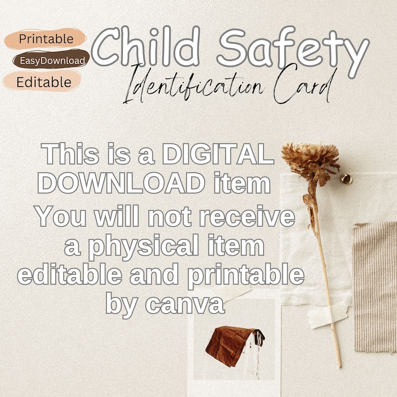 Editable Child Safety Identification Card L Important Contact for ...