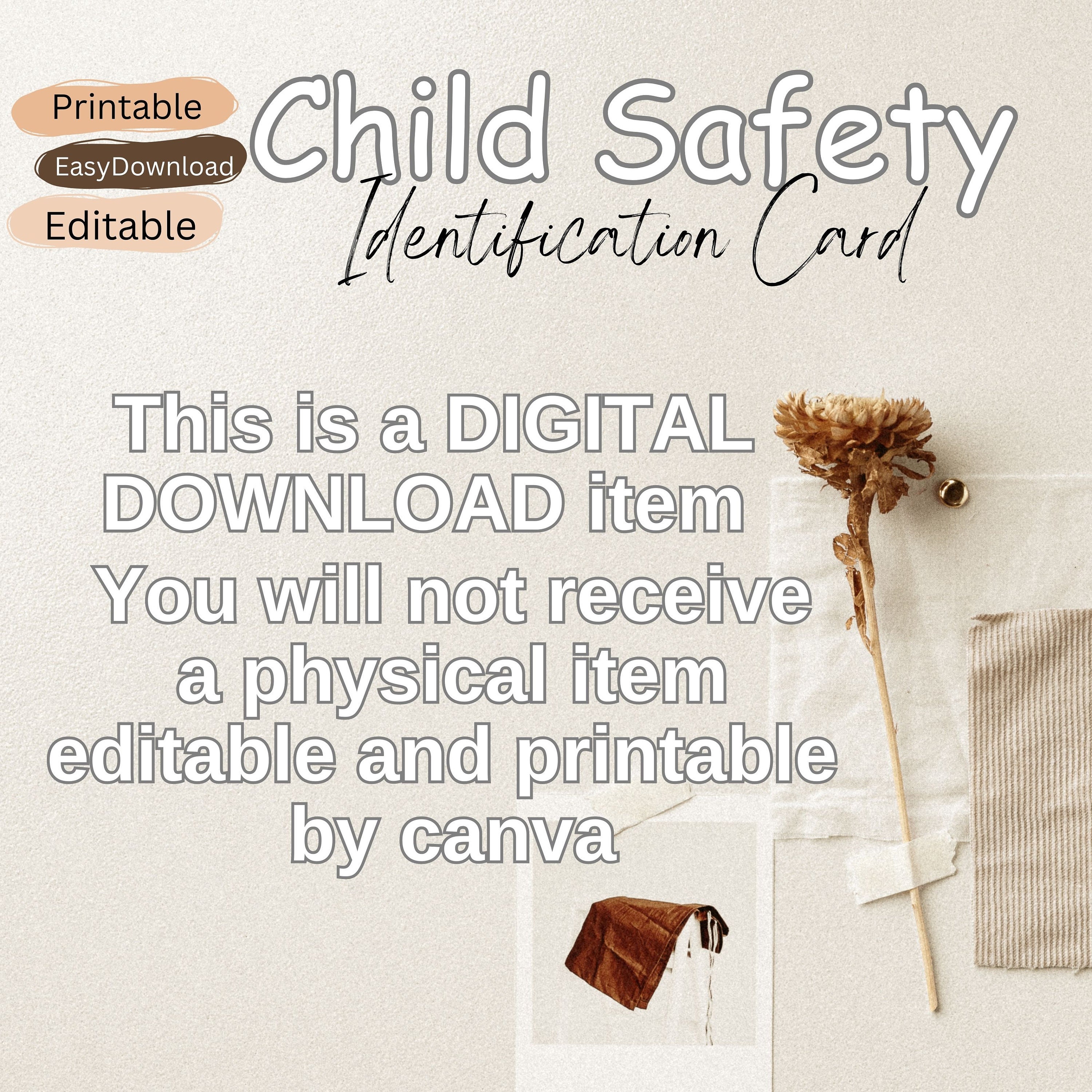 Editable Child Safety Identification Card L Important Contact for ...