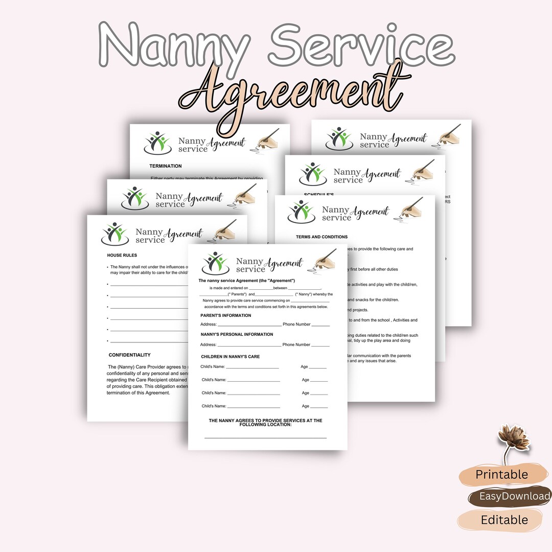 Nanny Service Agreement Editable and Printable in Canva. Nanny Services ...