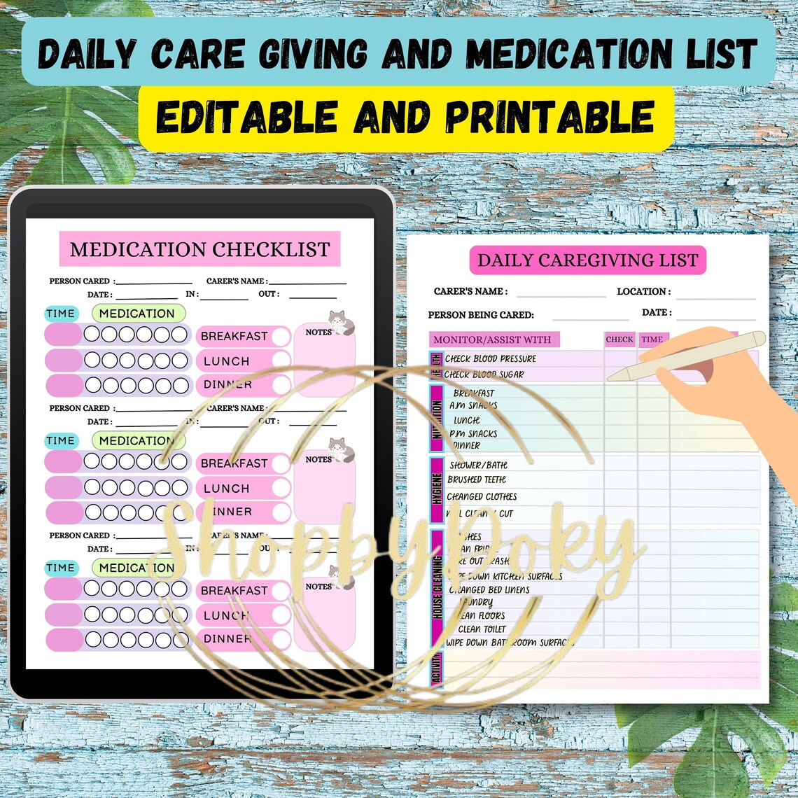 Elderly Caregiving Checklist Editable and Printable.daily Living and ...
