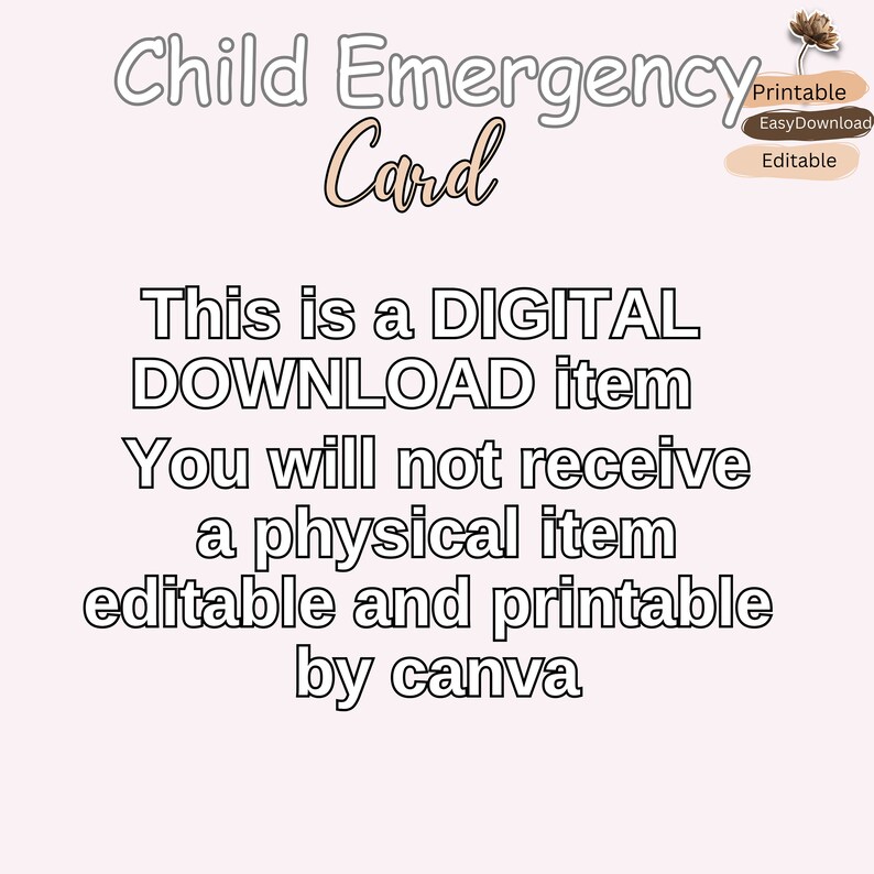 Editable Child Emergency Identification Card L Important Contact for ...