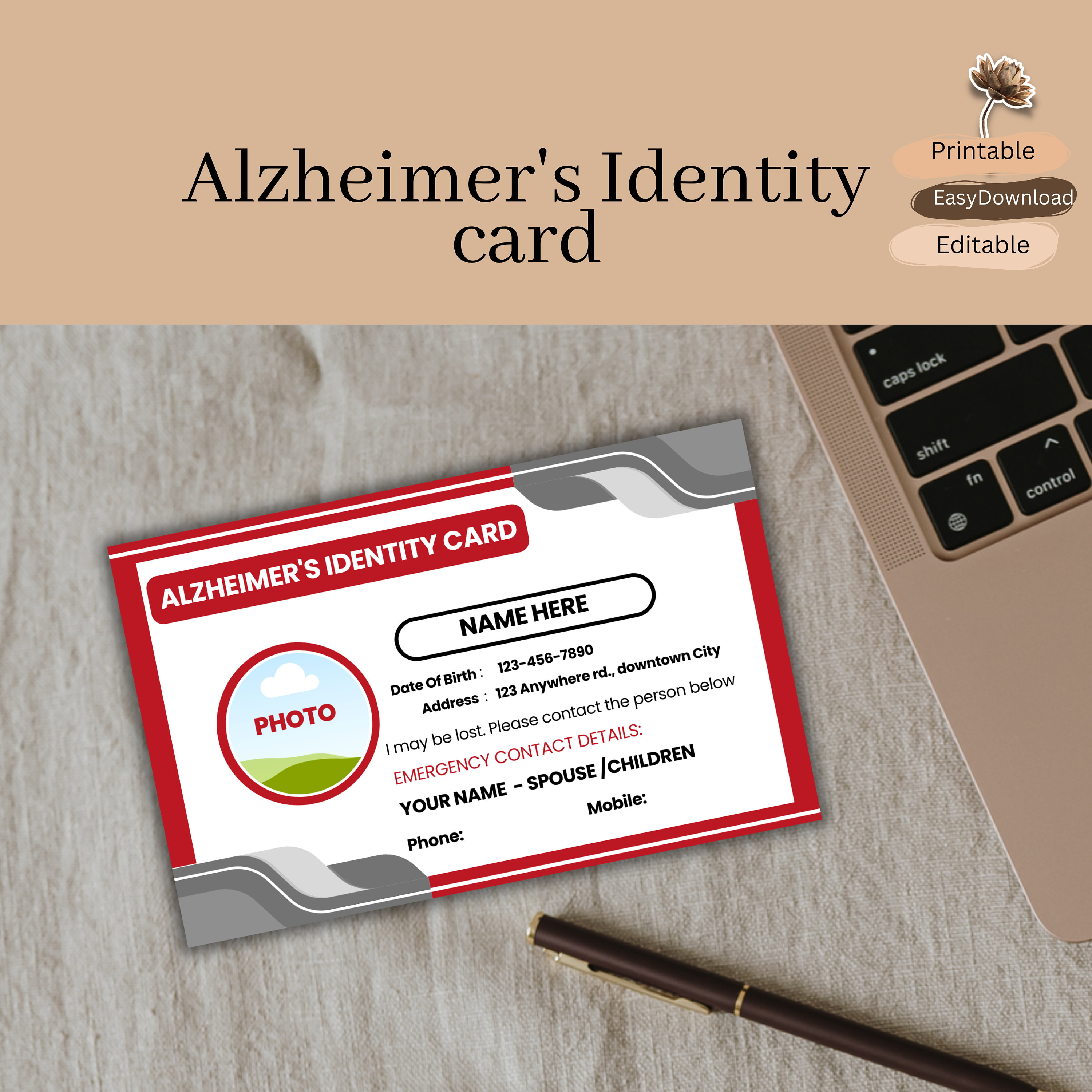 Editable Alzheimer Identity-alzheimer's Emergency Wallet Card ...