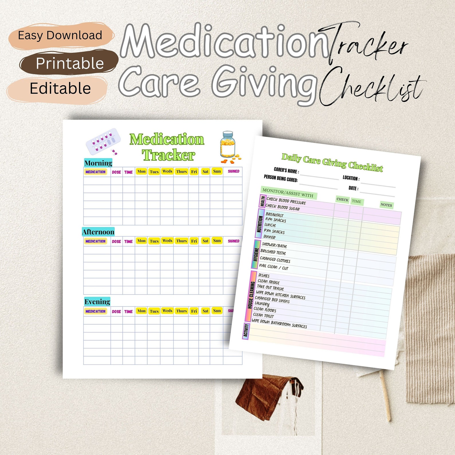 Elderly Care Giving and Medication List Editable and Printable is Ideal ...