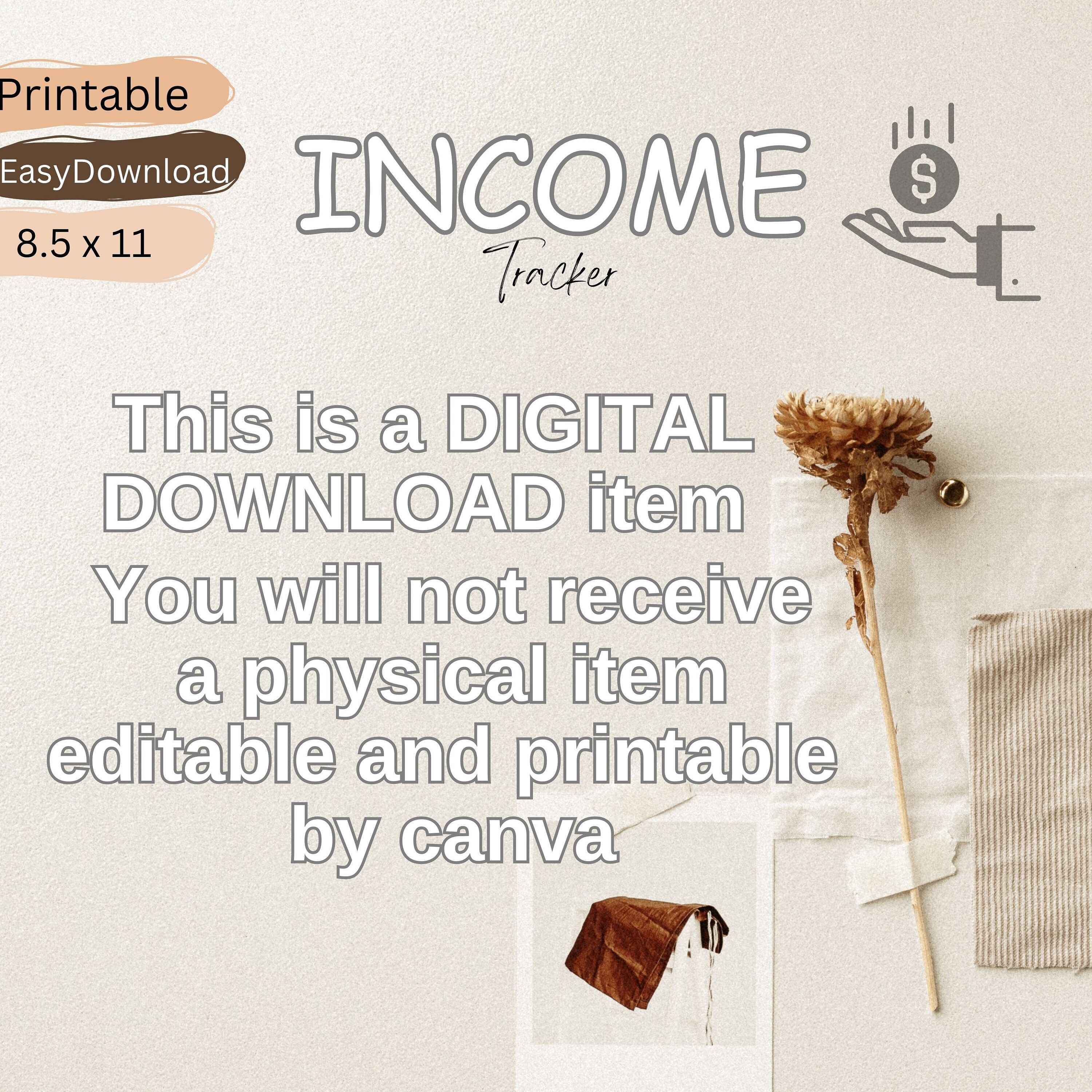 Income Tracker, Budget Planner , Printable PDF - Etsy