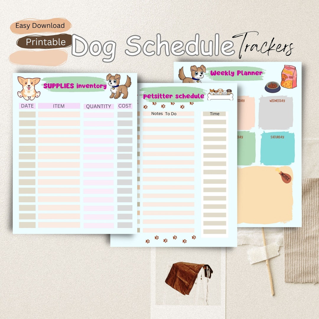 DOG SCHEDULE TRACKER- Dog Planner Printable , Medication Tracker, Pets ...
