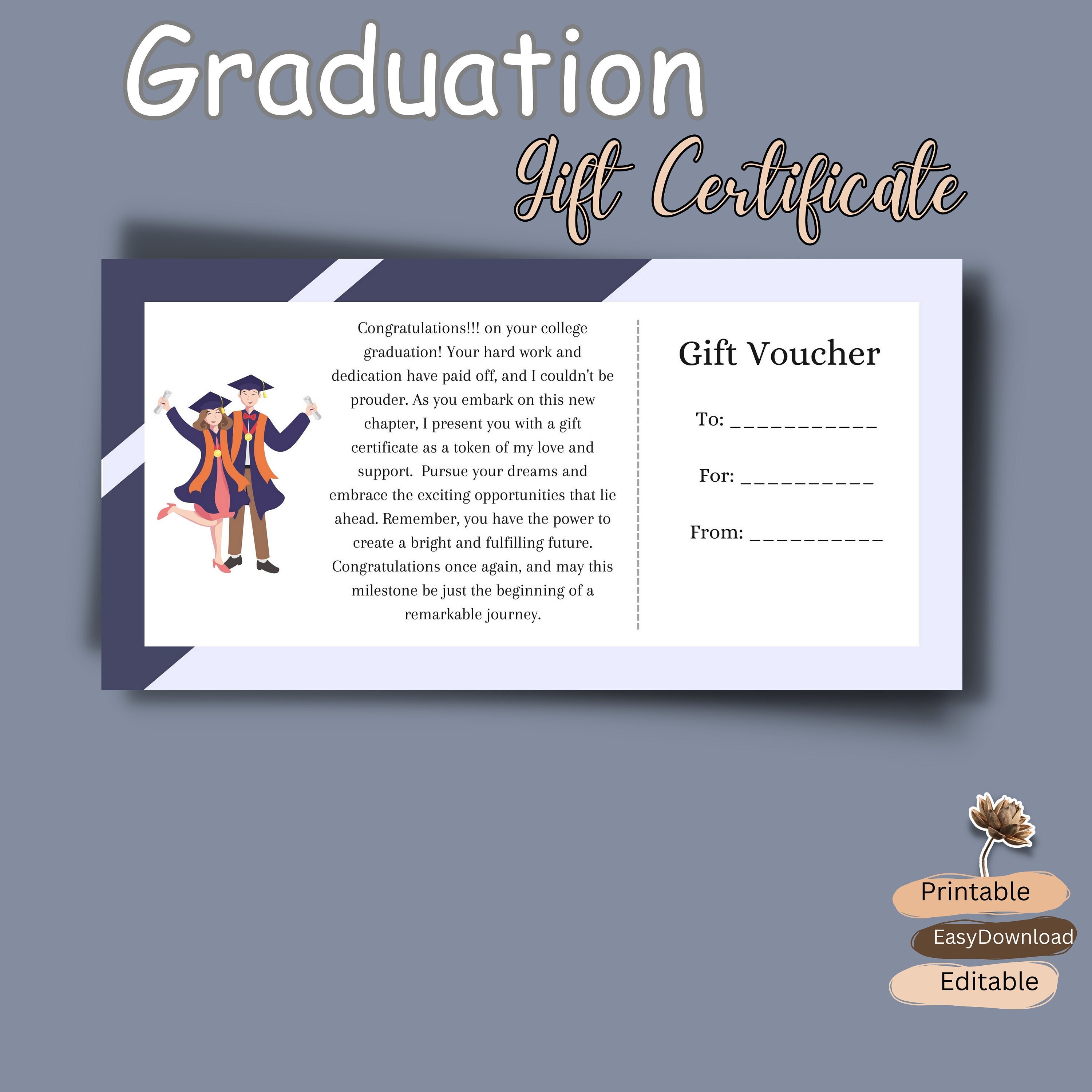 Editable Graduation Gift Certificate With a Touching Message Included L ...