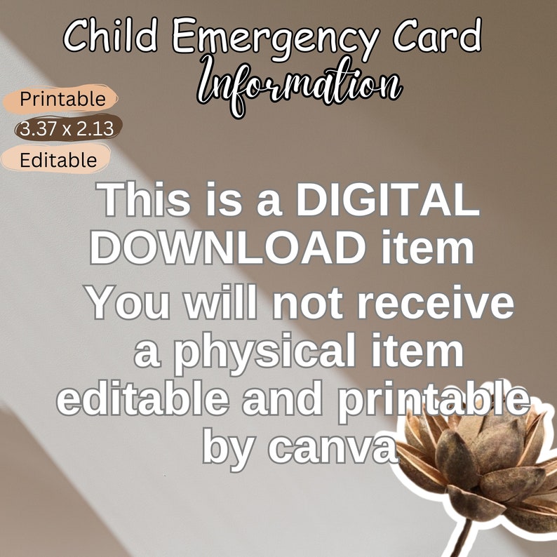 Editable Child Safety Identification Card L Important Contact for ...