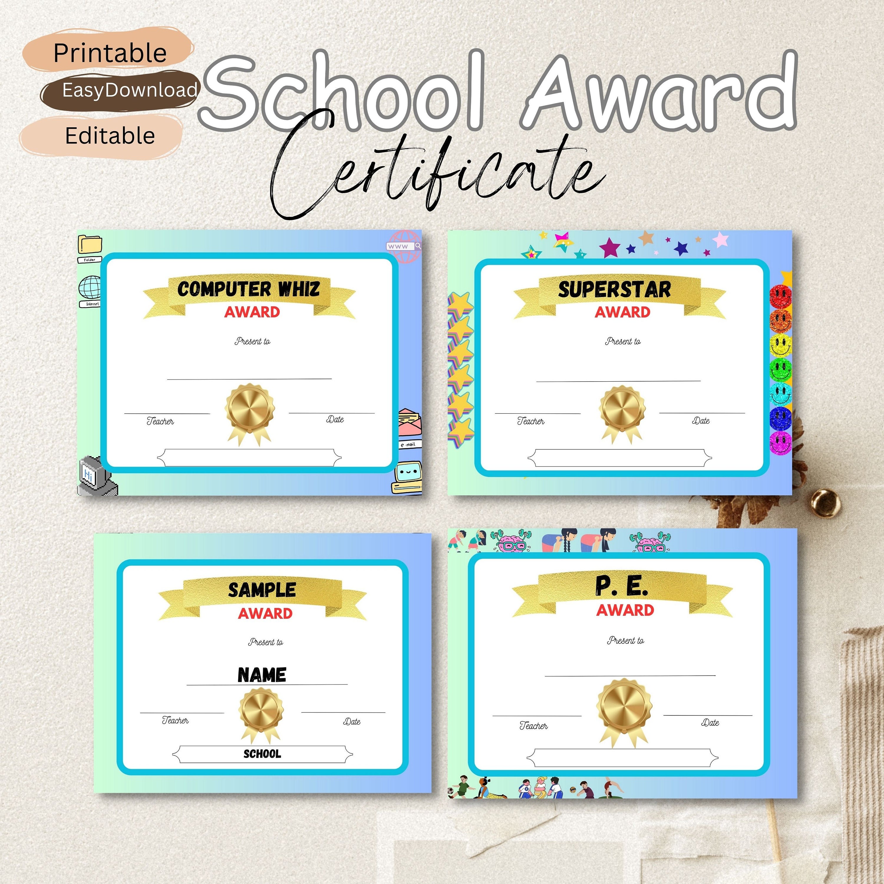 Kids Year School Award Certificate. Editable and Printable Using Canva ...