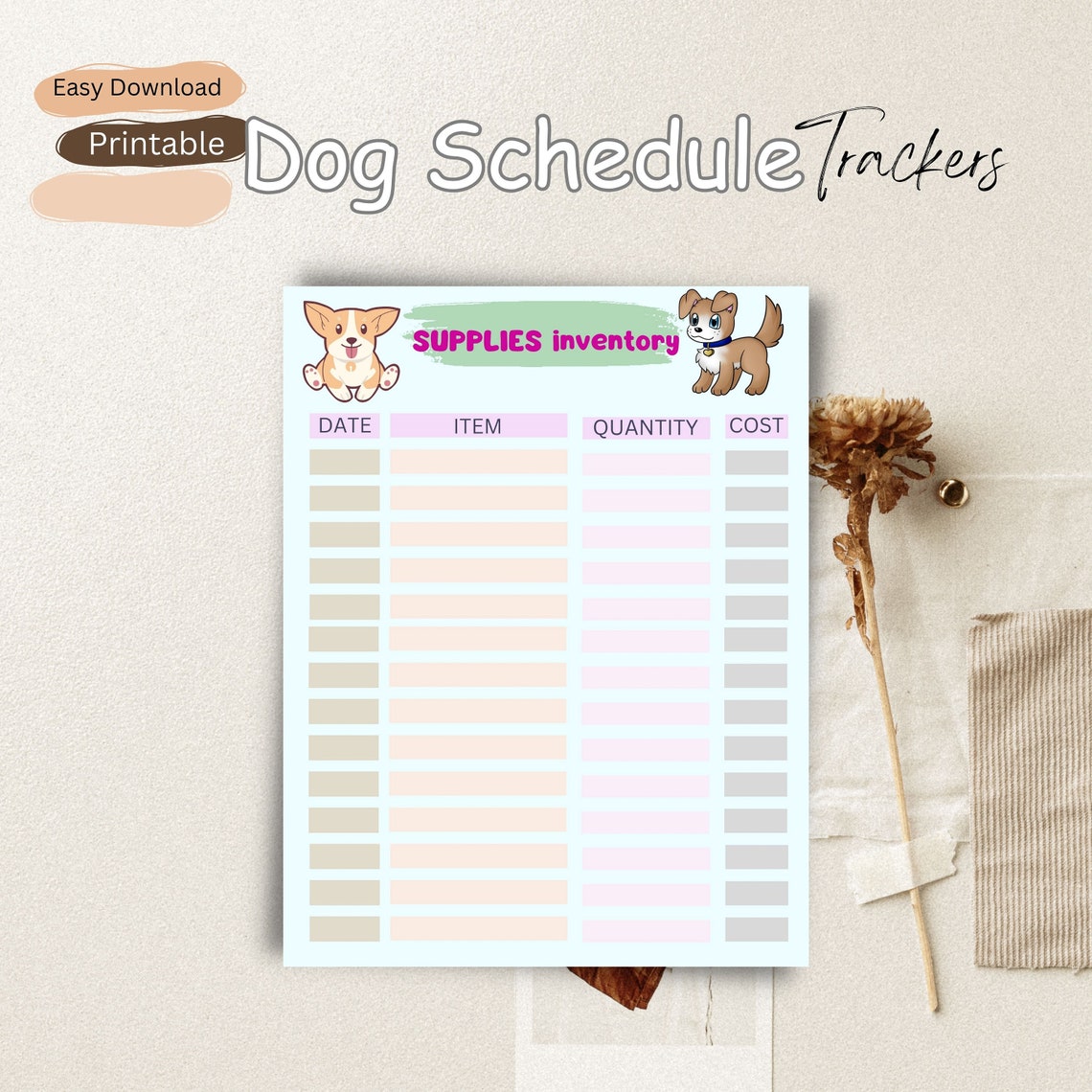 DOG SCHEDULE TRACKER- Dog Planner Printable , Medication Tracker, Pets ...