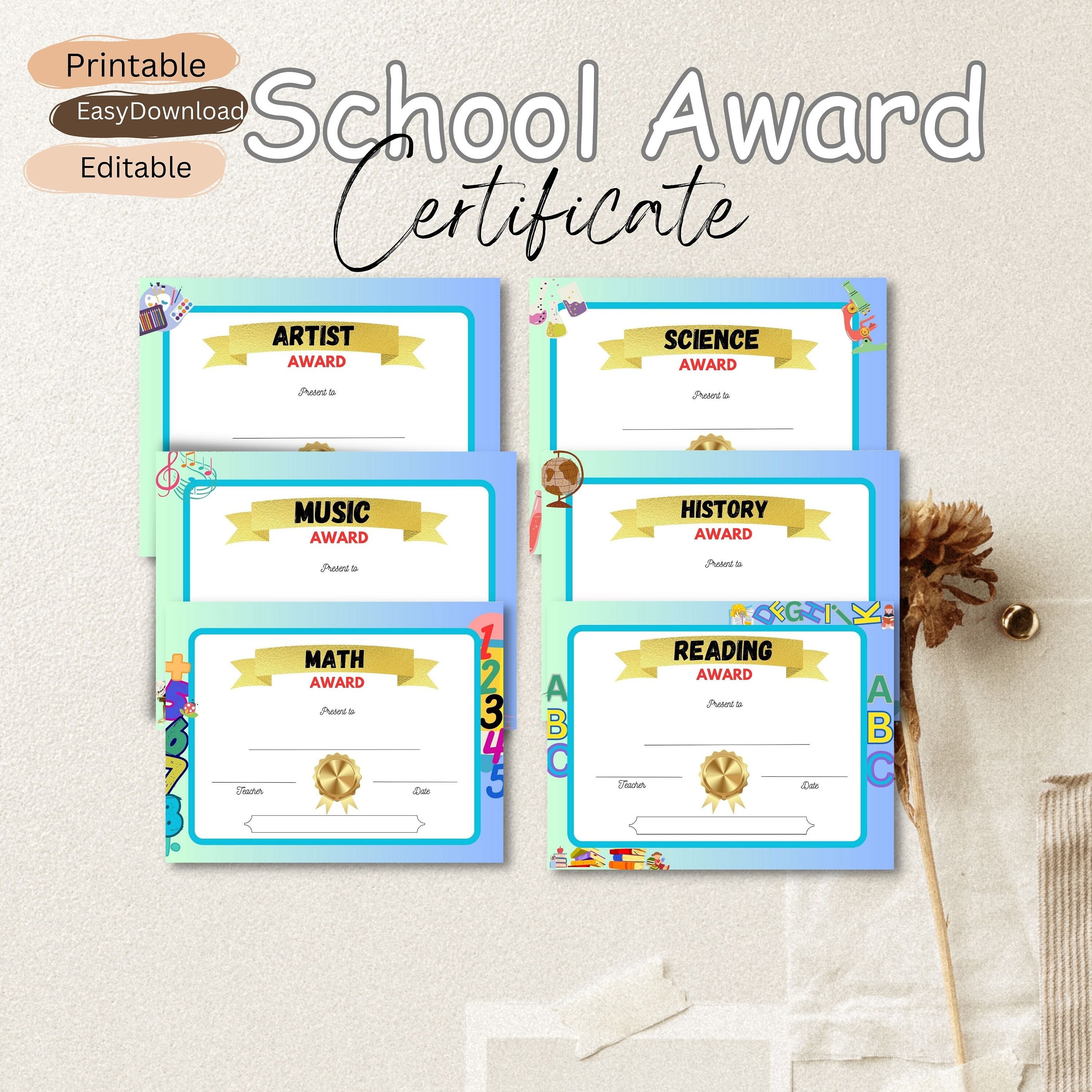 Kids Year School Award Certificate. Editable and Printable Using Canva ...
