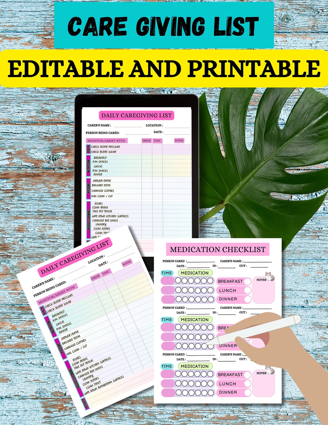 Elderly Caregiving Checklist Editable and Printable.daily Living and ...