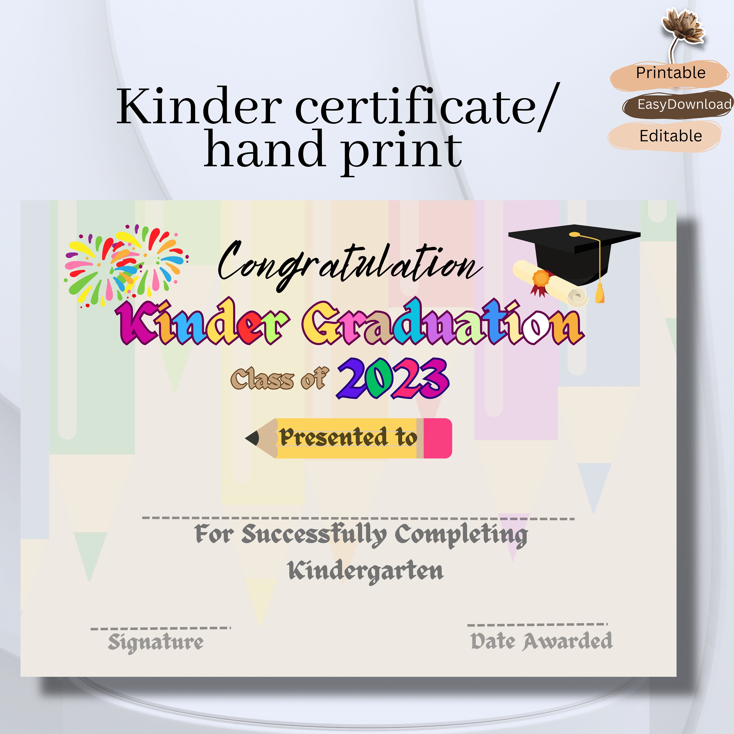 Editable Graduation Completion Certificate L Hand Print Craft L ...