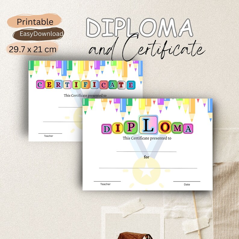 Editable Two Templates Certificate and Diploma - Award of Completion ...