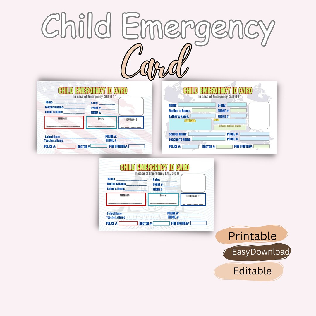 Child Emergency Id Card Printable