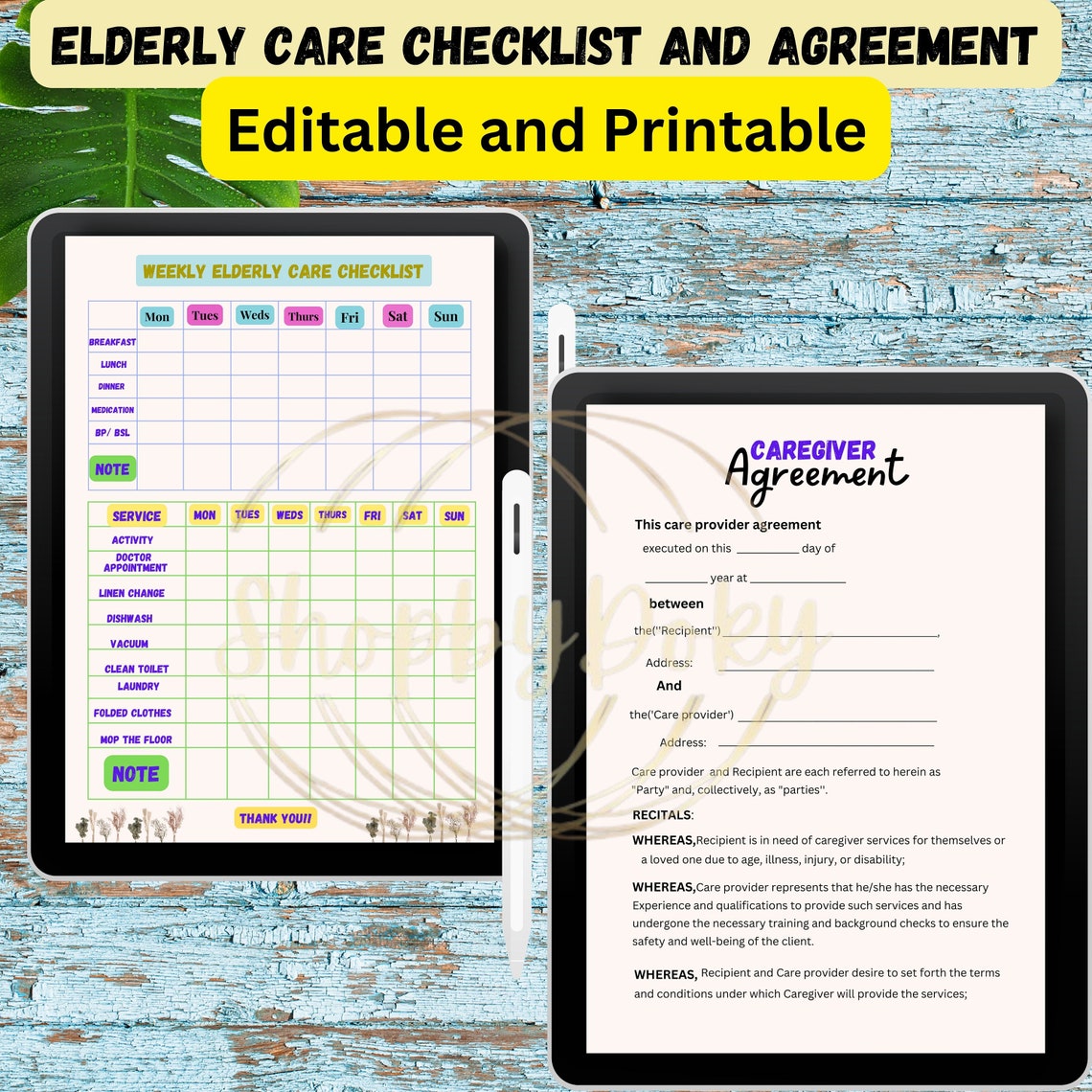 Elderly Care Provider Checklist and Agreement Templates Editable and ...