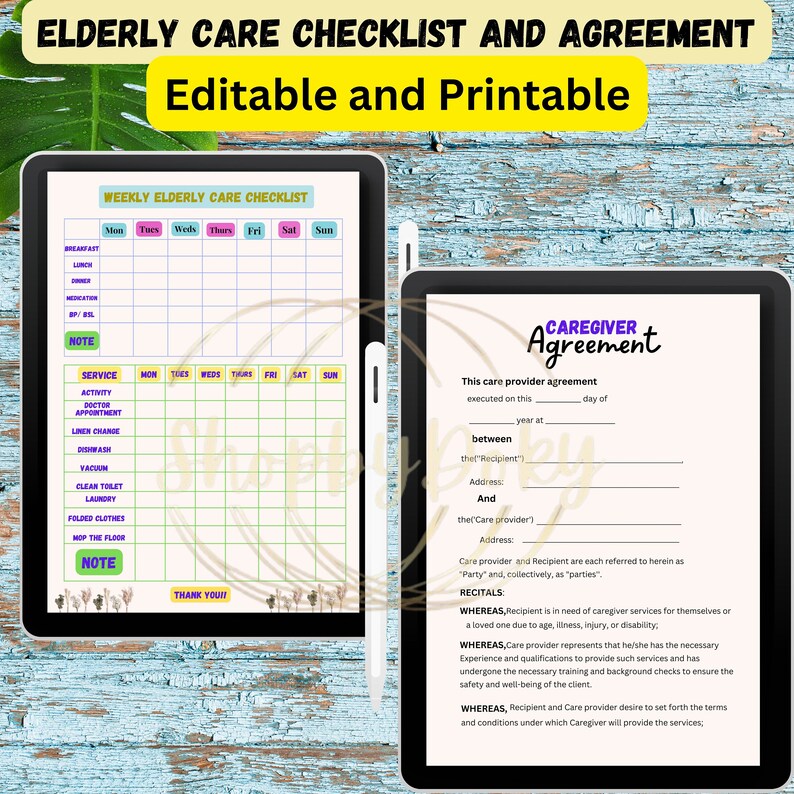 Elderly Care Provider Checklist and Agreement Templates Editable and ...