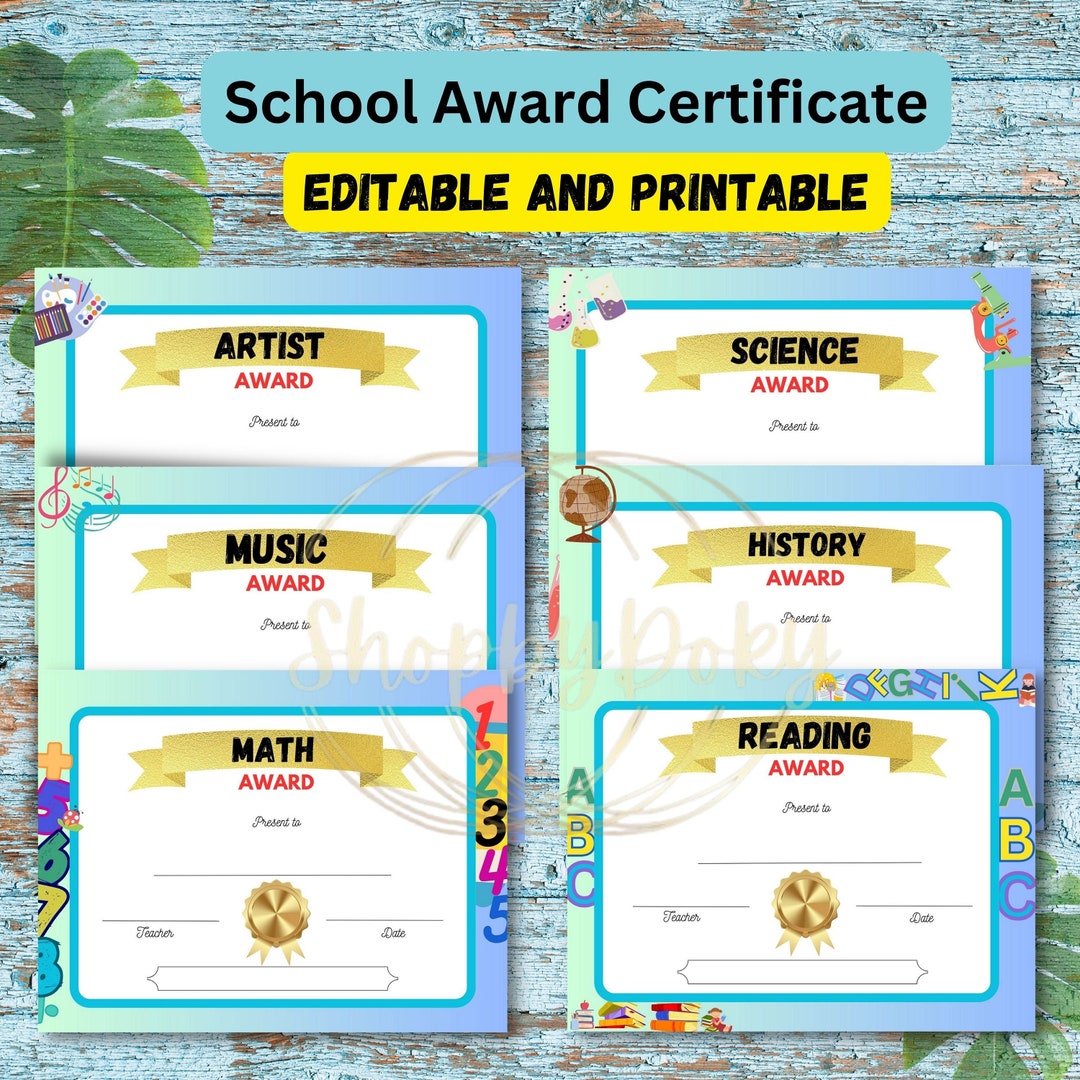 Kids Year School Award Certificate. Editable and Printable - Etsy
