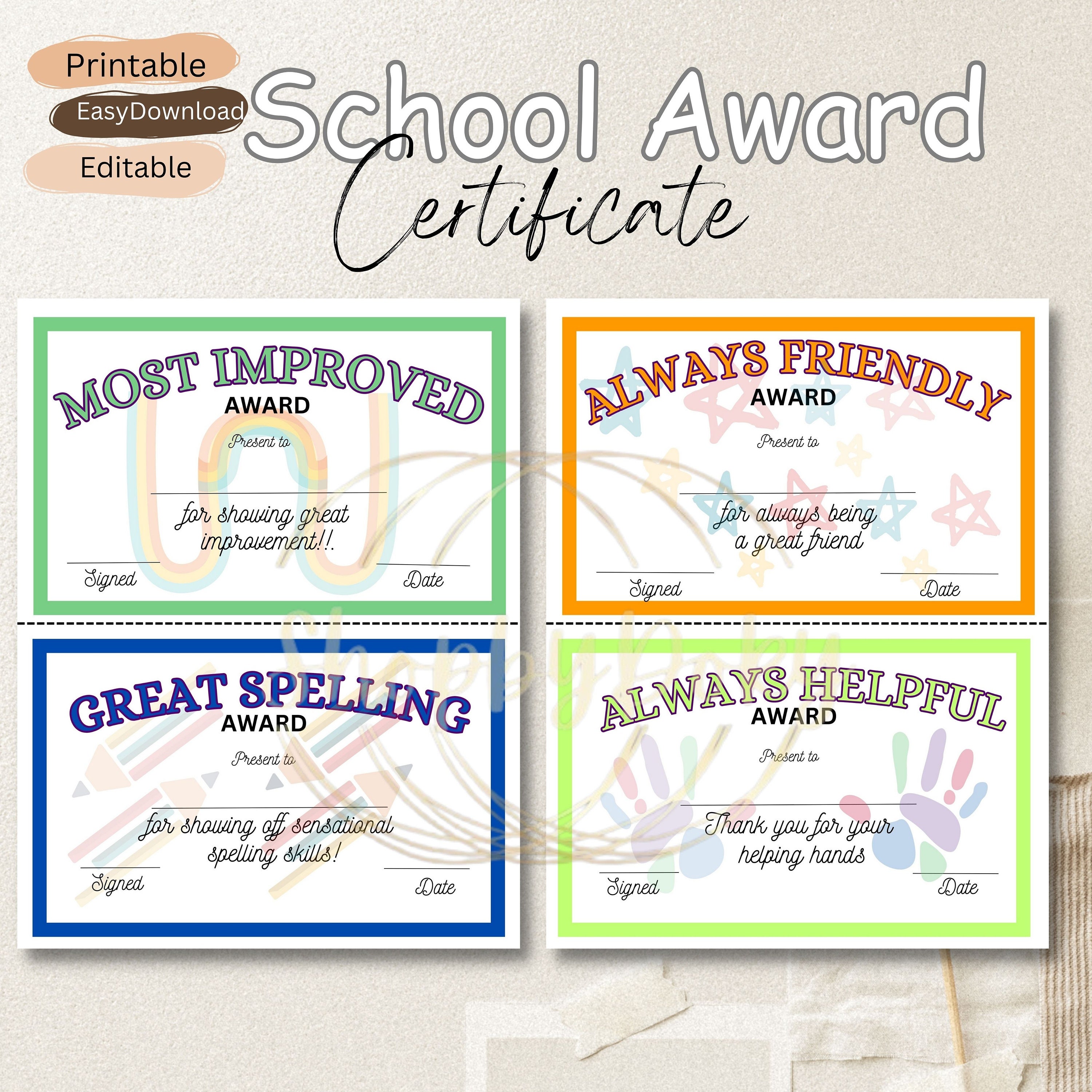 10 Award Editable Kids Year School Certificate. Editable and Printable ...