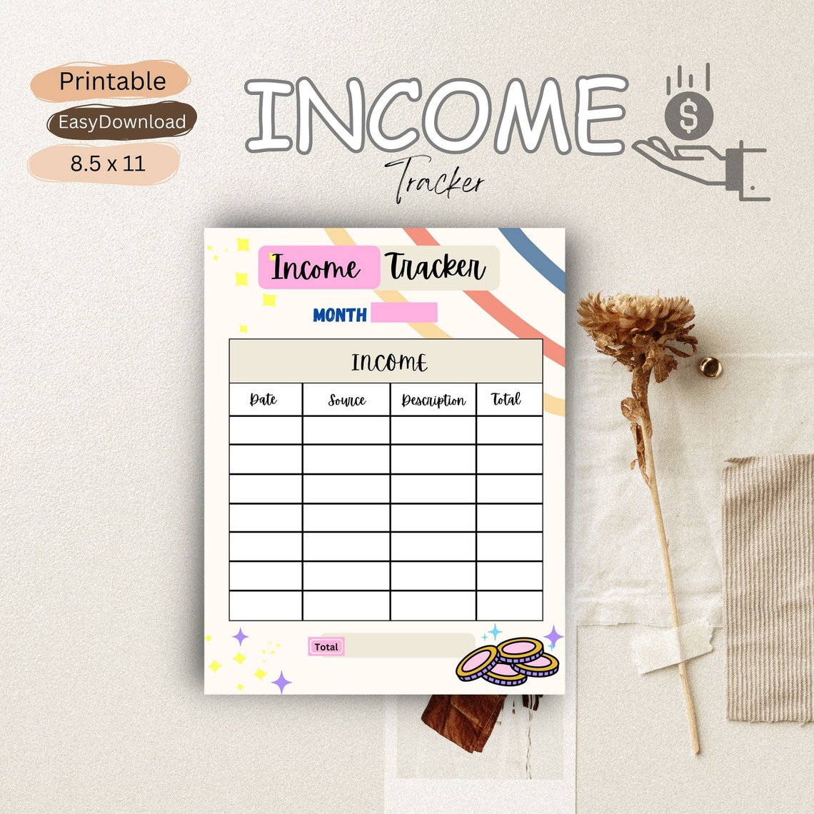 Income Tracker, Budget Planner , Printable PDF - Etsy