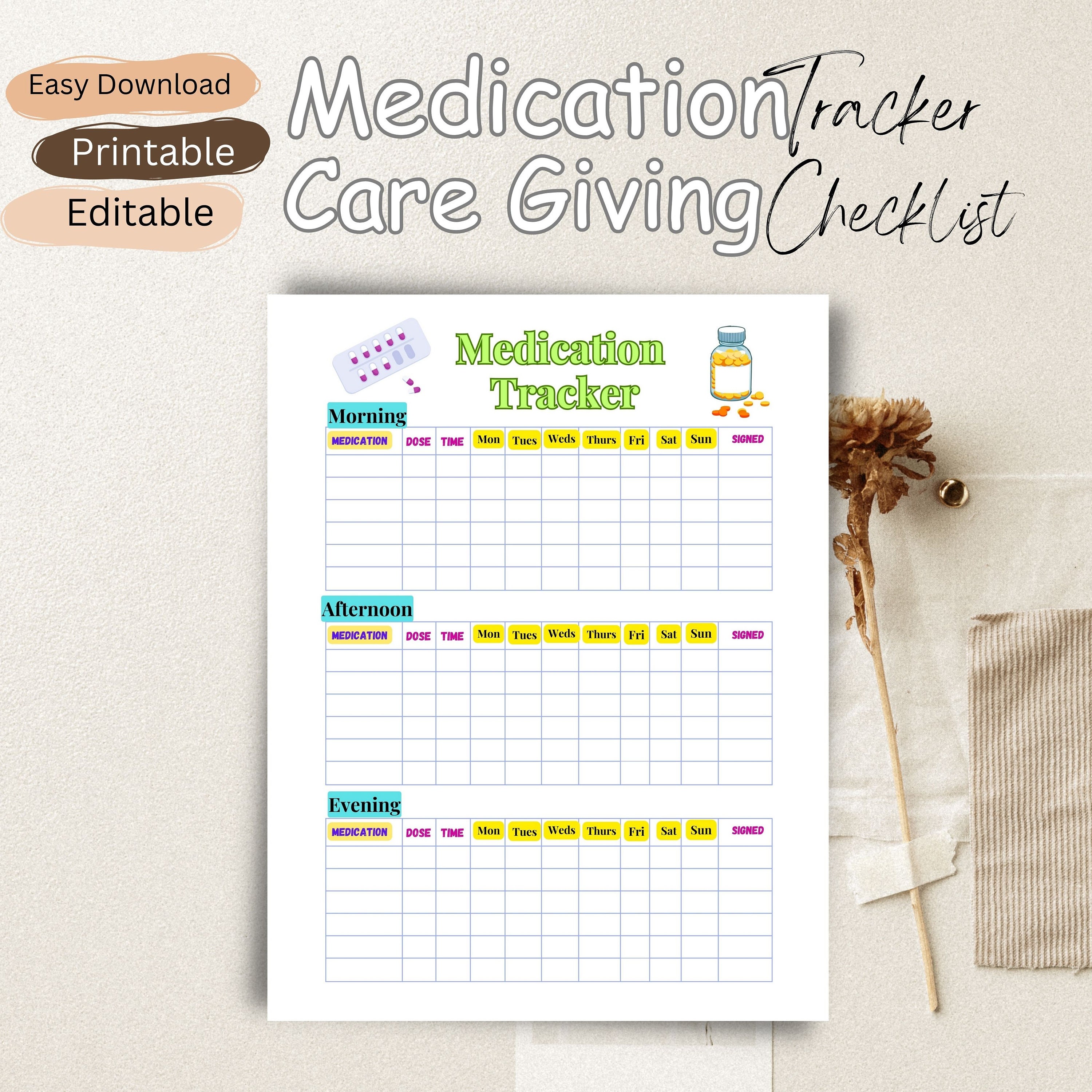 Elderly Care Giving and Medication List- Editable and Printable is ...