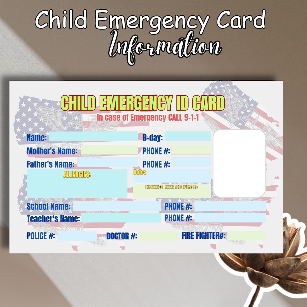Editable Child Safety Identification Card L Important Contact for ...
