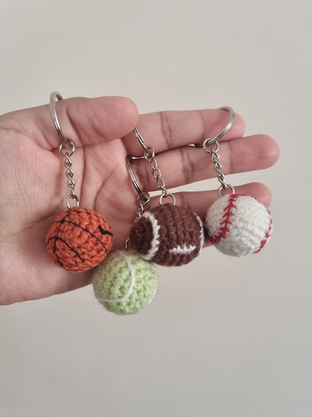 Crochet Mini Sports Ball Keyring: Football, Baseball, Basketball ...