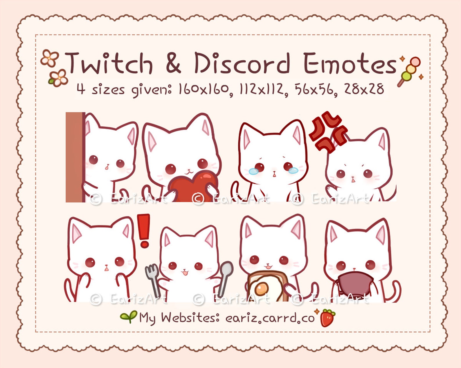 Twitch Discord Emotes Pack 8 Cute White Cat Neko Emotes - Etsy