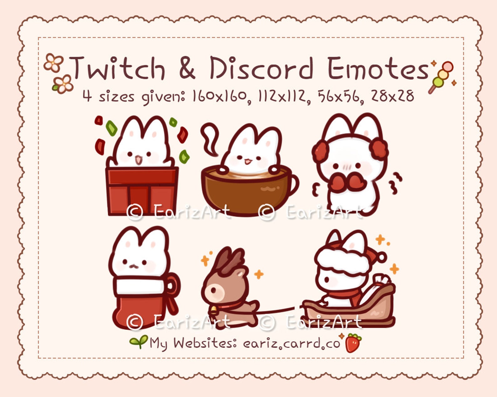 Twitch | Discord Emotes Pack (6) | Cute Christmas Winter White Bunny ...