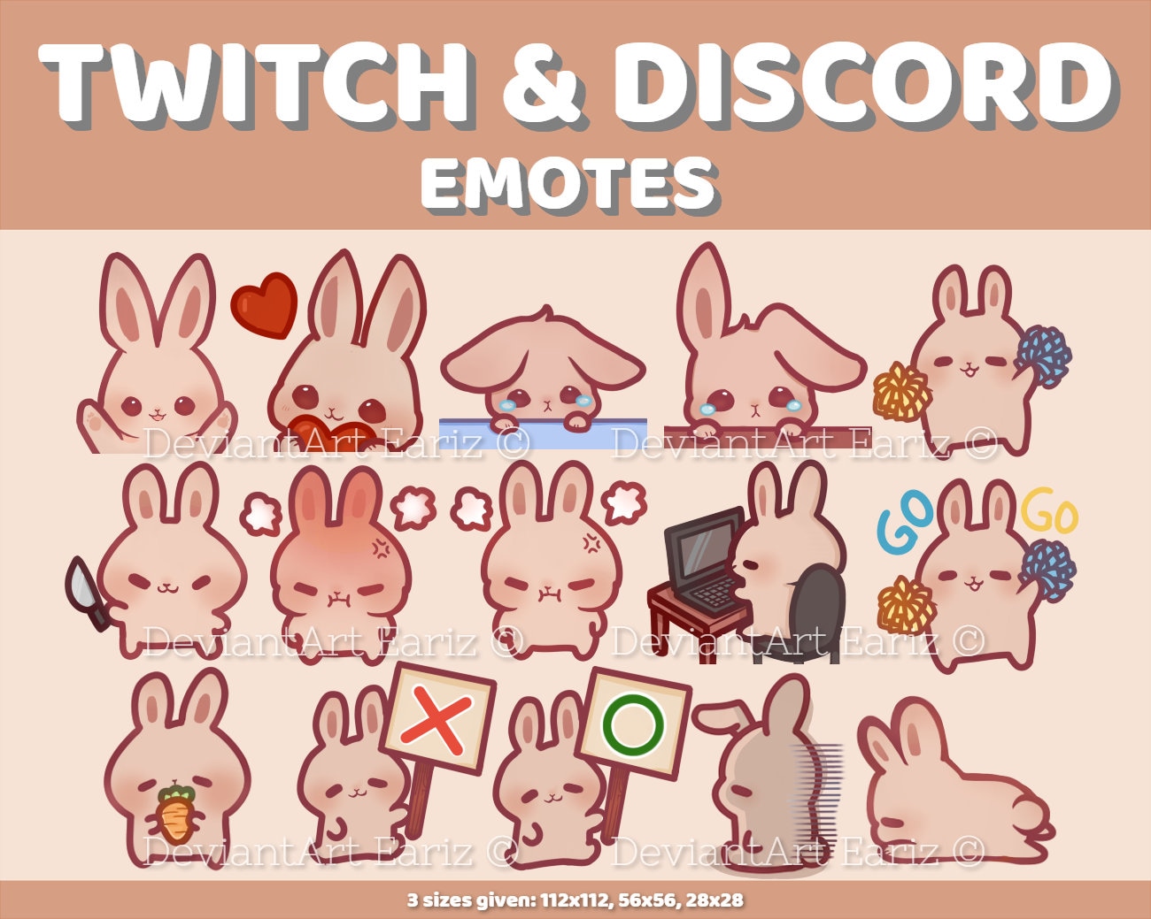 Twitch Discord Emotes Pack 15 Cute Light Brown Bunny - Etsy Canada