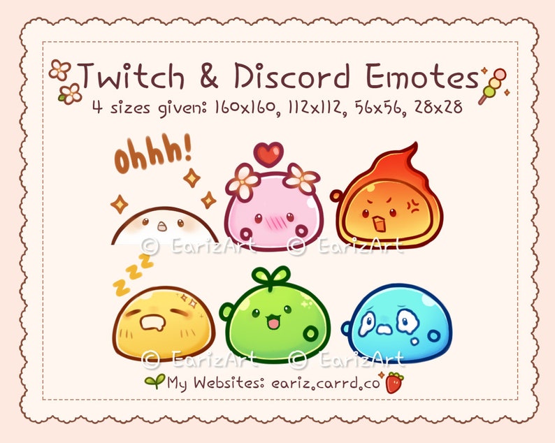 Twitch | Discord Emotes Pack (6) | Cute Mochi | Dango | Blob | Slime ...
