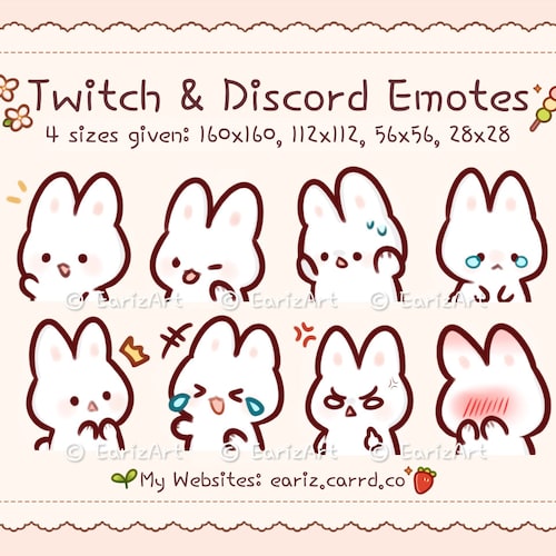 Twitch Discord Emotes Pack 8 Cute White Bunny Emotes Etsy