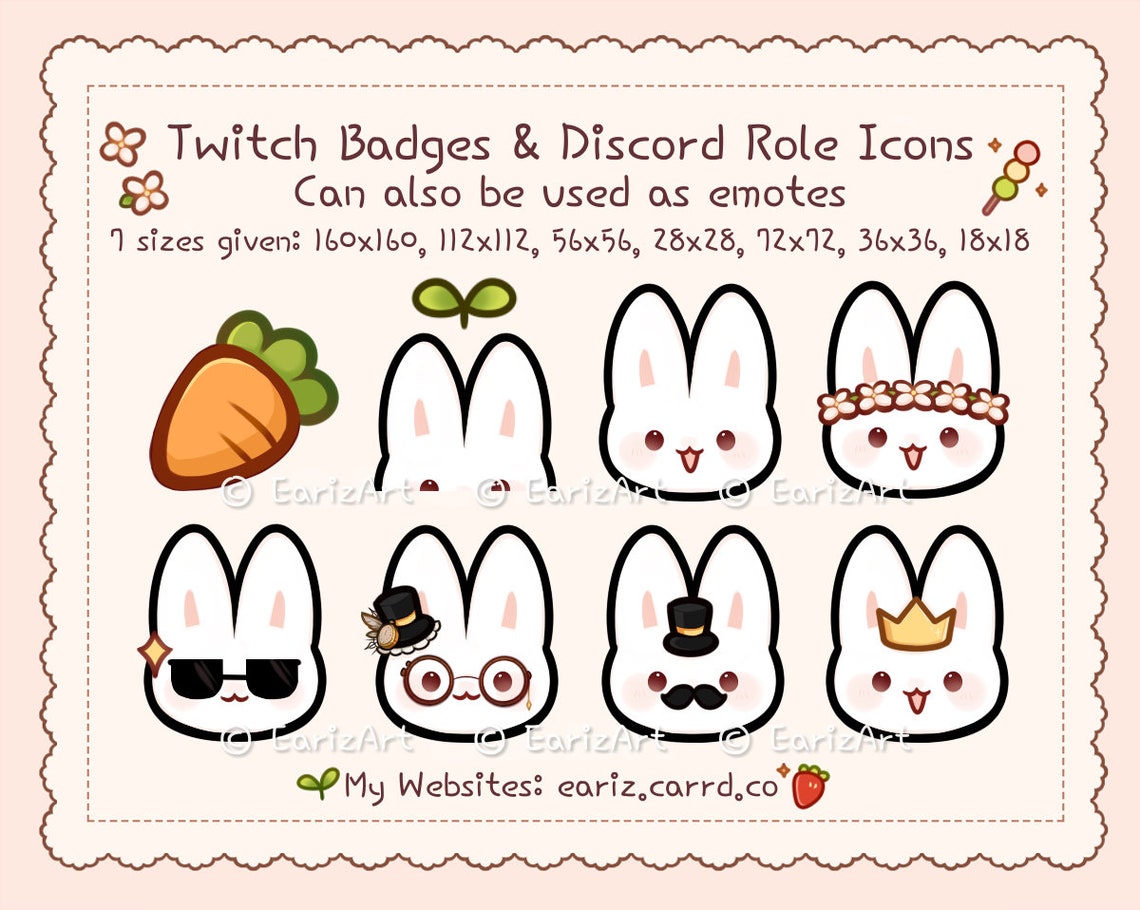 Twitch Badges Discord Role Icons 8 Cute White Bunny - Etsy