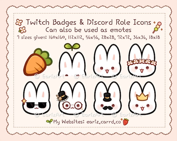 Twitch Badges Discord Role Icons 8 Cute White Bunny - Etsy