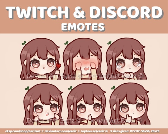 Twitch Discord Emotes Pack 6 Cute Brown Hair Chibi Girl | Etsy UK