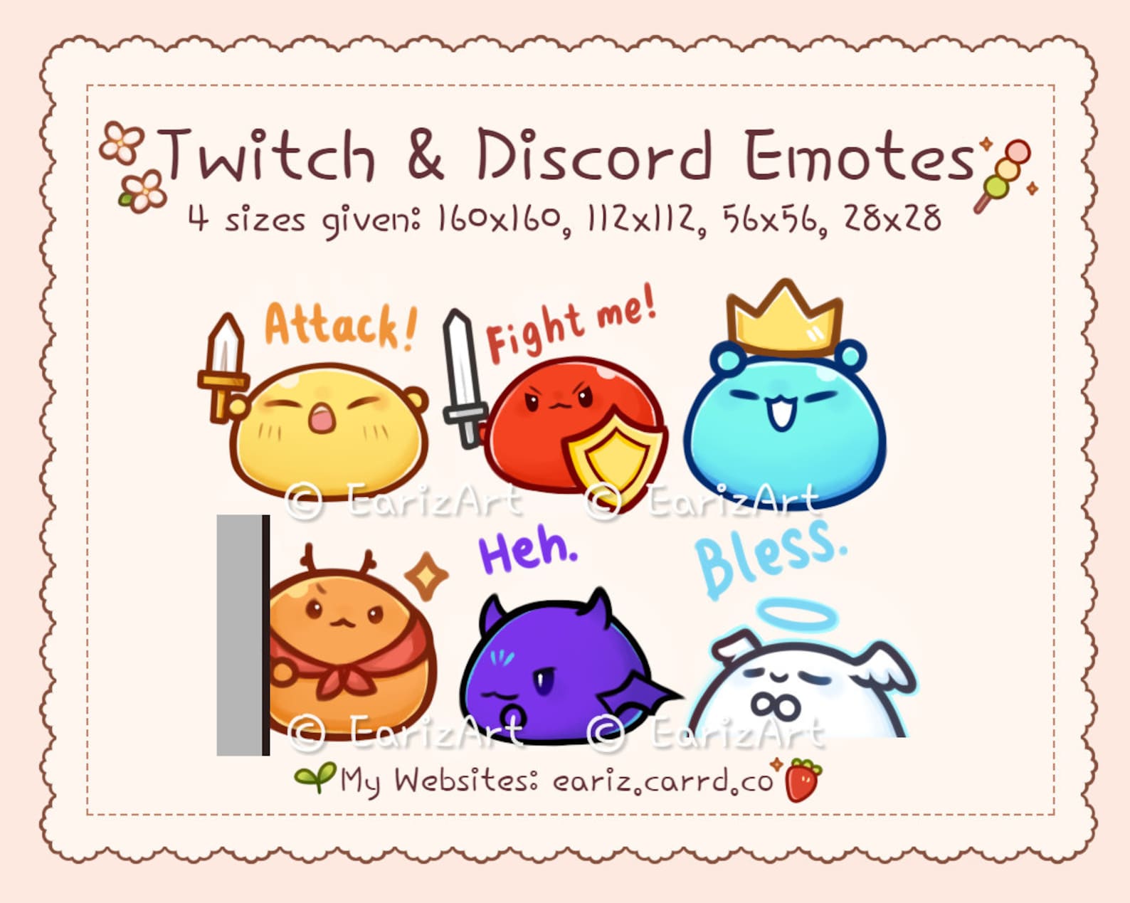 Twitch Discord Emotes Pack 6 Cute Mochi Dango Blob Slime Emotes Set 2 ...