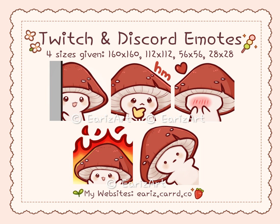 Twitch Discord Emotes Pack 5 Cute Mushroom Emotes Set 2 - Etsy
