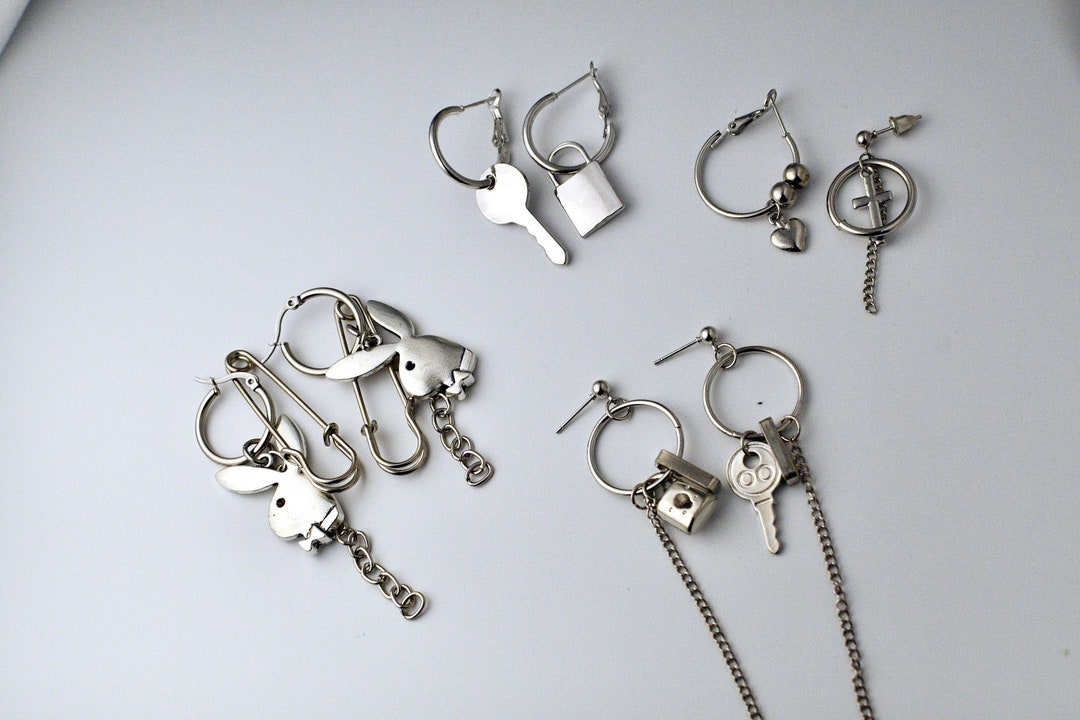 Various Silver Alt Earrings / Key Earrings / Lock Earrings / - Etsy
