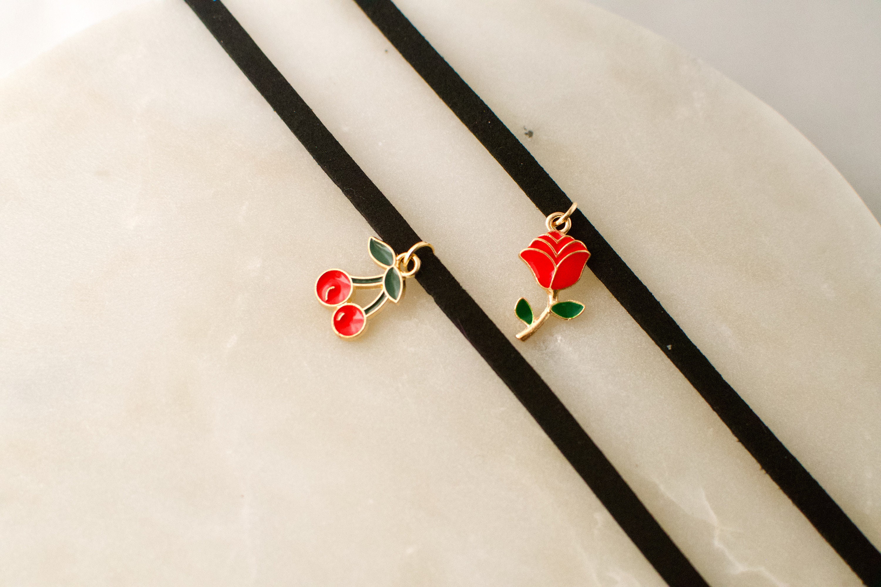 Cherry and Rose Chokers / Rose Choker / Cherry Choker / Black - Etsy